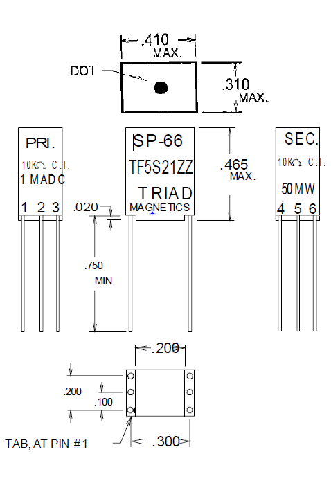 Item # SP-66-1, Miniature Impedance Matching Transformers - Red Spec On ...